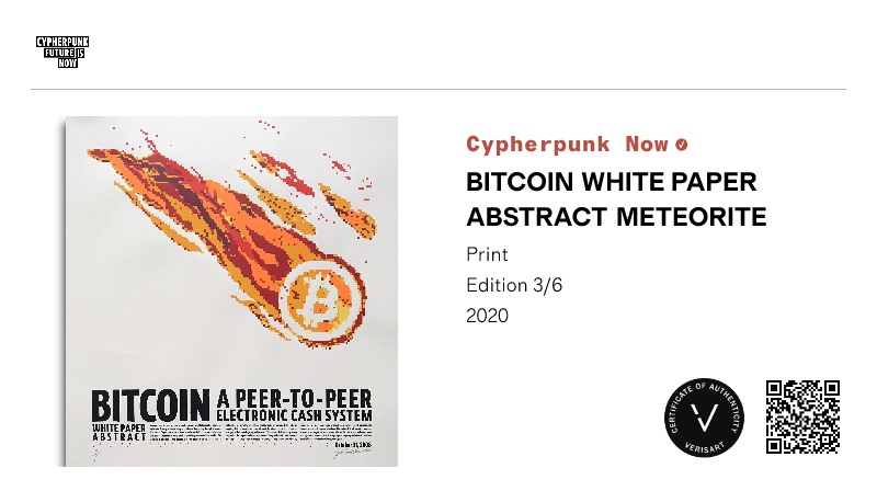 Cypherpunk Now | BITCOIN WHITE PAPER ABSTRACT METEORITE | View certificate