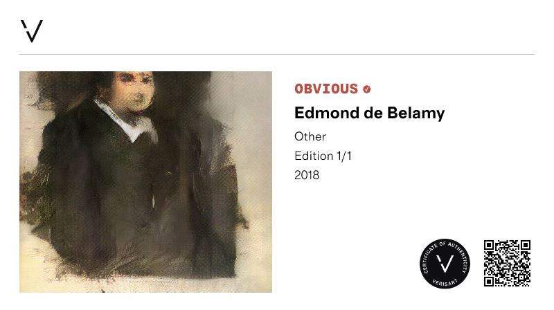 OBVIOUS | Edmond de Belamy | View certificate