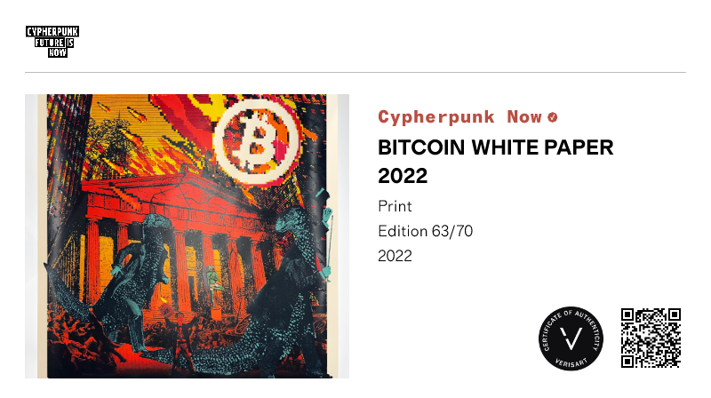 Cypherpunk Now | BITCOIN WHITE PAPER 2022 | View certificate