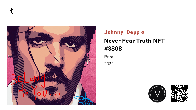 Johnny Depp | Never Fear Truth NFT #3808 | View certificate