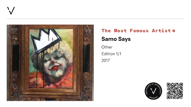 The Most Famous Artist | Samo Says | View certificate