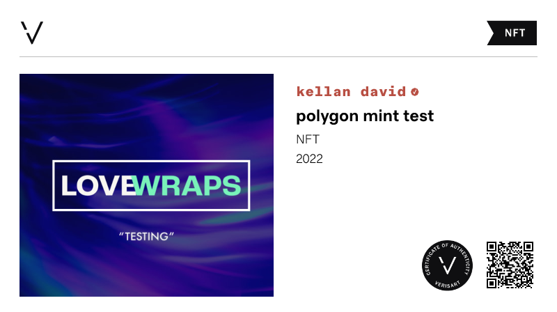 kellan david | polygon mint test | View certificate