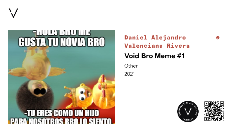Daniel Alejandro Valenciana Rivera | Void Bro Meme #1 | View certificate