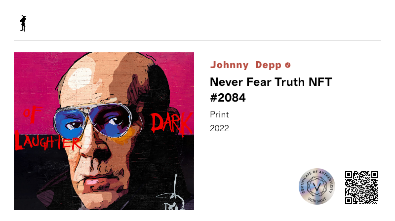 Johnny Depp | Never Fear Truth NFT #2084 | View certificate