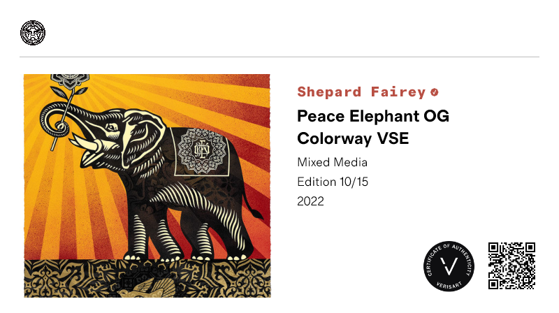 Shepard Fairey | Peace Elephant OG Colorway VSE | View certificate