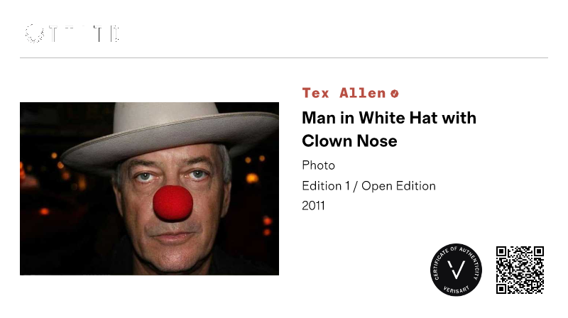 Tex Allen Man In White Hat With Clown Nose View Certificate