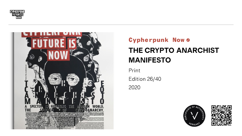 Cypherpunk Now | THE CRYPTO ANARCHIST MANIFESTO | View certificate